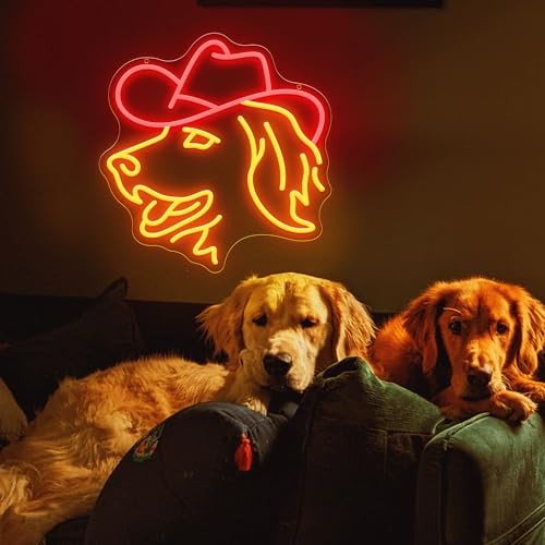 Neon Signs for Wall Decor, Cute Dog with Cowboy Hat Led Light Golden ...