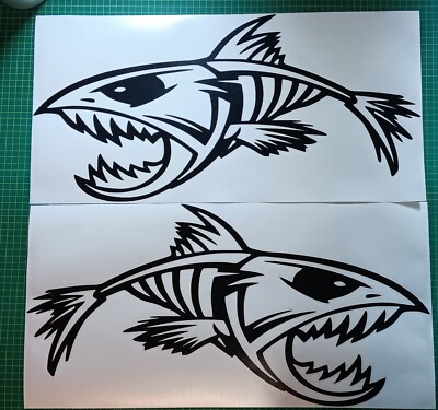 (2) Fish Skeleton Vinyl Decals Boat Fishing graphics big sticker v9 23 ...