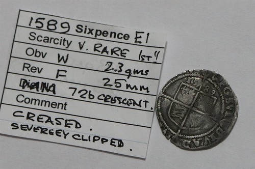 🧭 🇬🇧 UK GB ELIZABETH I 6 PENCE 1589 CRESCENT VERY RARE B73 #355 | eBay.de