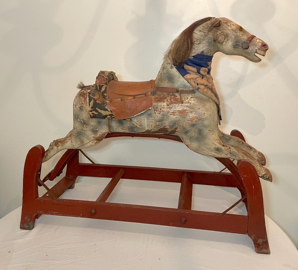 Antique Late 19th Century carved wood iron Whitney Reed Rocking Horse ...