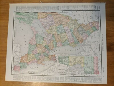 Antique Canadian Ontario Map 1899 Atlas Quebec flip multicolored | eBay
