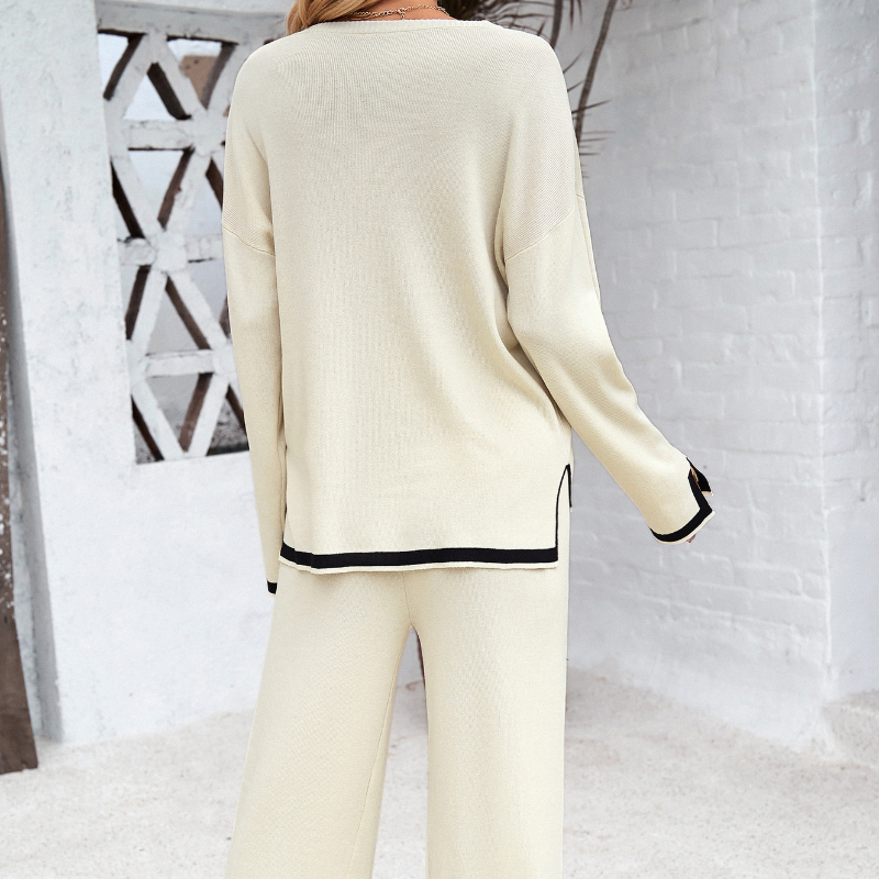 Women 2 Piece Knit Sweater Set Long Sleeve Pullover Wide Leg Pants ...