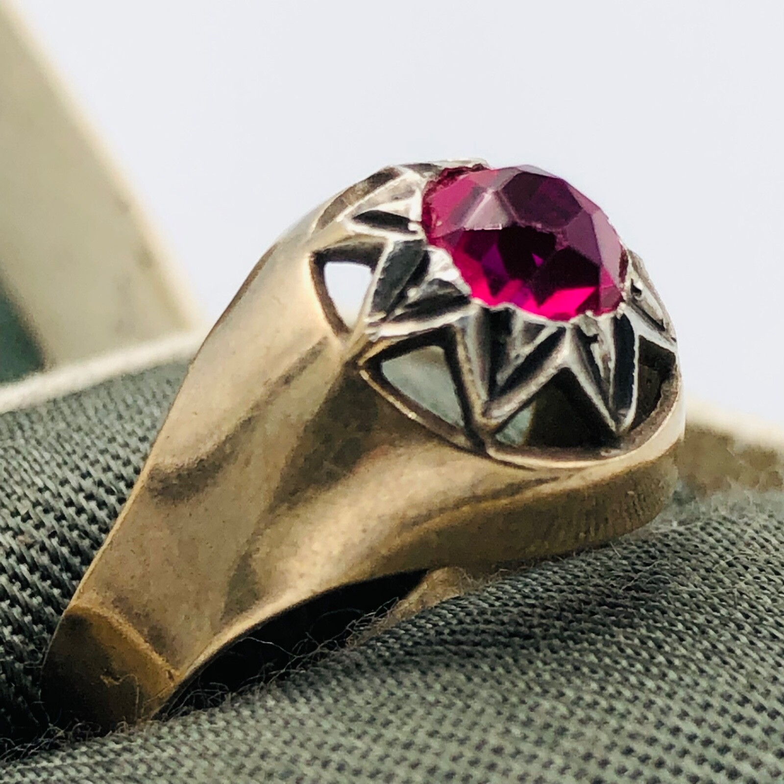 Vintage Gilt Soviet Ring Edelweiss Silver 875 Ruby Si… - Gem