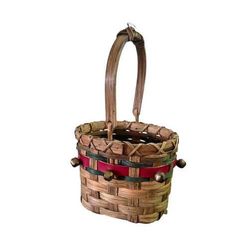 Handwoven Christmas bells Basket Handle Red green Vintage Holiday gift ...