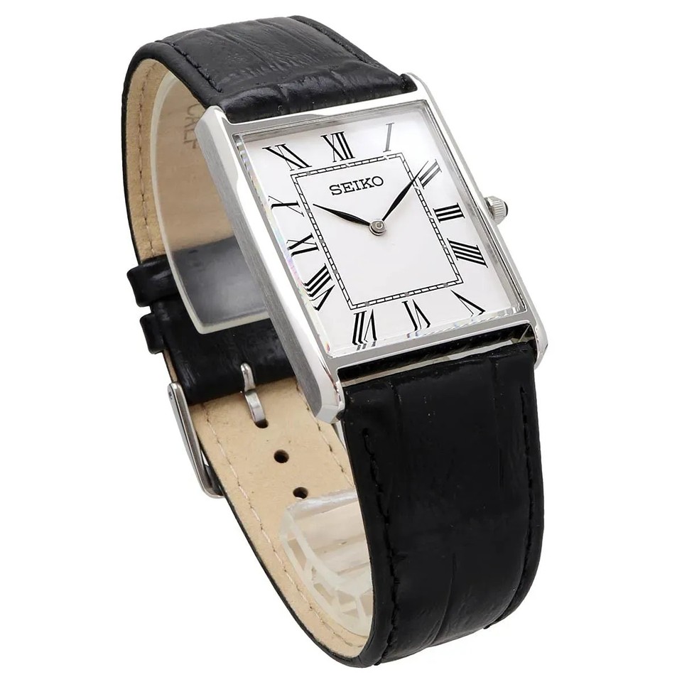 Japan NEW SEIKO Men's Square Quartz Watch SWR049 White Dial Black ...