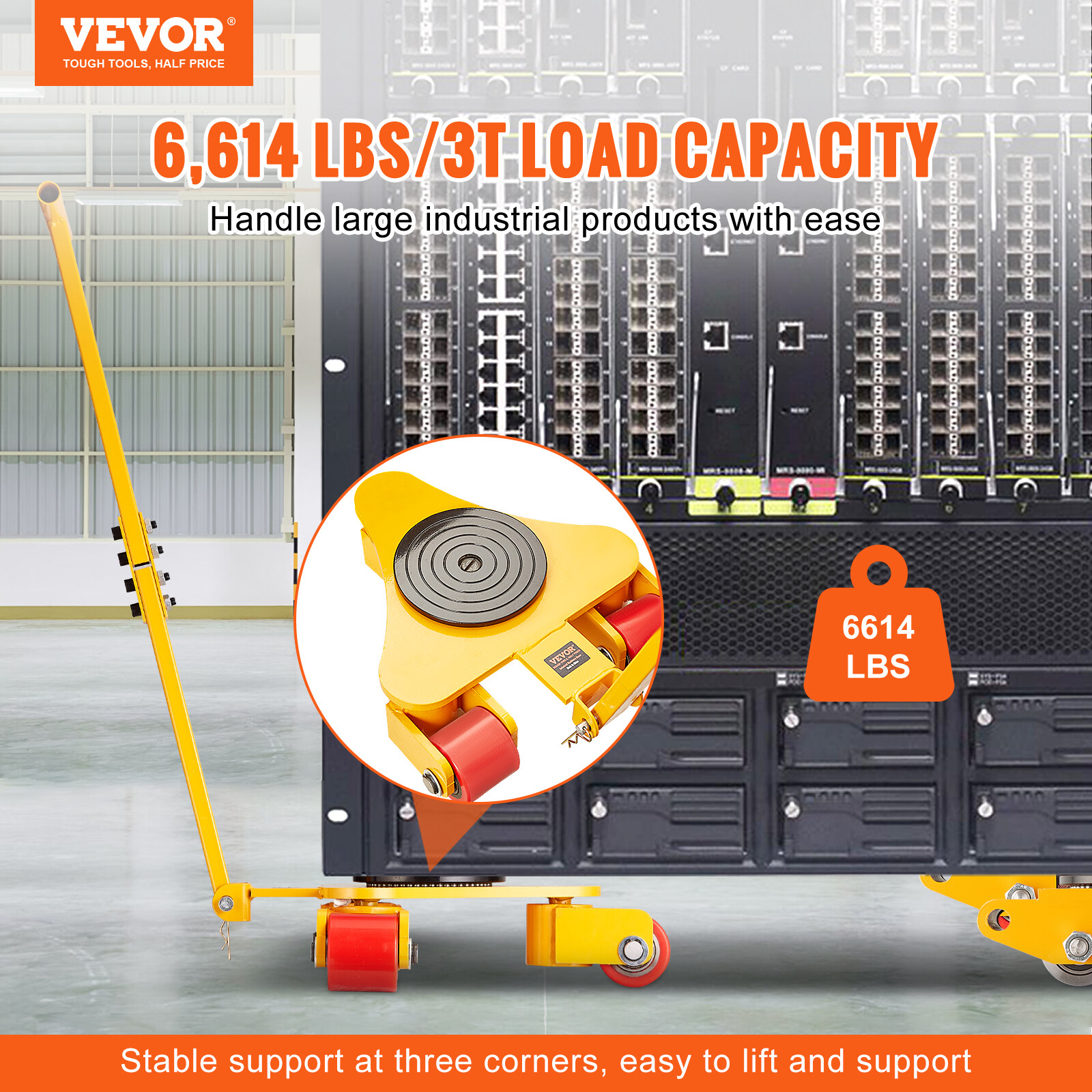 VEVOR Machinery Mover Dolly 3T Machine Moving Skate w/ Handle & Swivel ...