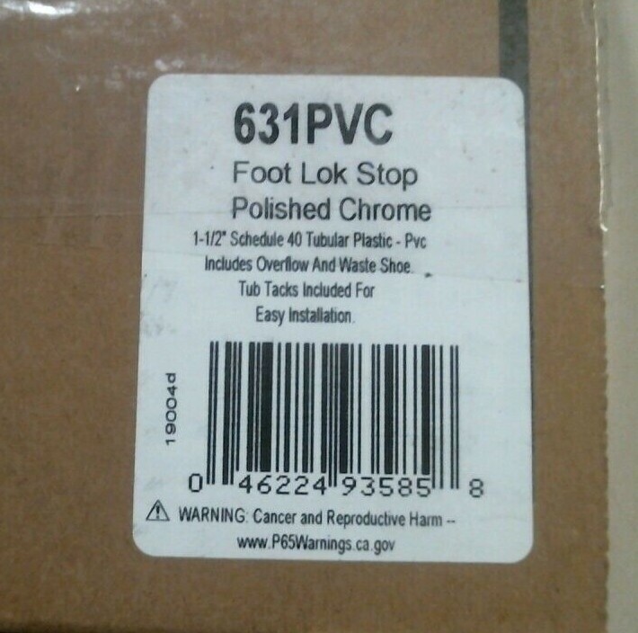 Foot Lok Stop Polished Chrome Bathtub Drain Stopper, 631PVC, FREE ...