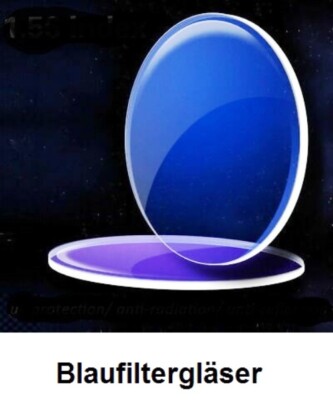 2 Brillengläser Kunststoff Index 1,5 Blaufilter mit H-SET+Lotus ...