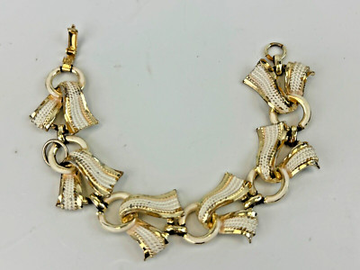 Vintage CORO signed Ivory ENAMEL Gold Tone Link BRACELET | eBay
