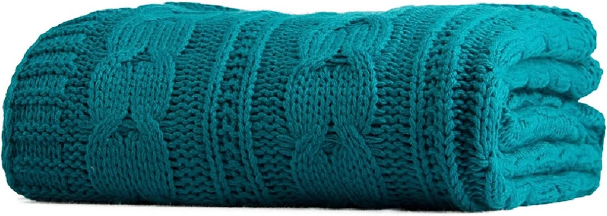 Turquoise Cable Knit Throw