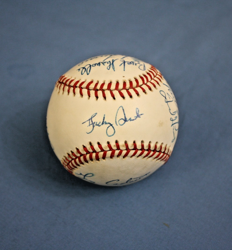1990 New York Yankees team autographed baseball 15 signatures with Don ...