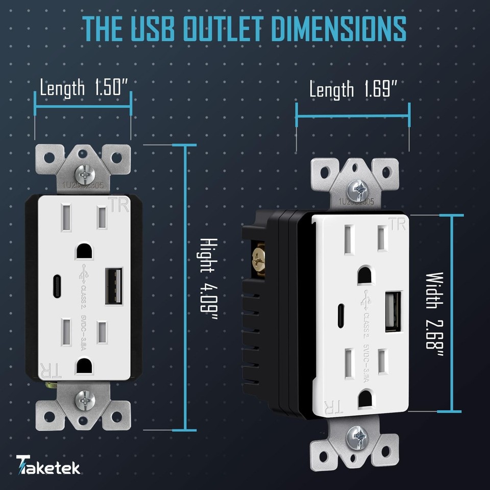 USB Outlet, USB C Outlets Receptacles, Electrical Outlet with USB, 15A ...