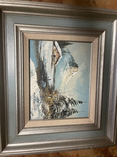 R Sutherland Vintage Framed Canvas Oil Painting Mountain Winter 17x15 ...