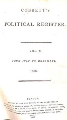 Cobbett's Political Register Vol. X From July to December 1806 | eBay UK