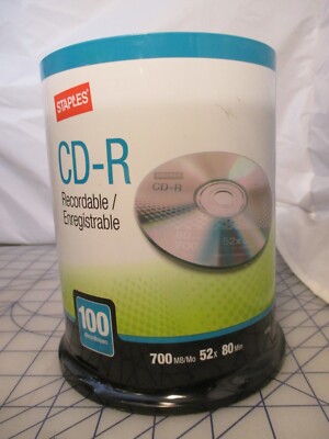 Staples CD-R 80 Minute Recording 700MB 52x Speed 100 Disc Pack Blank ...
