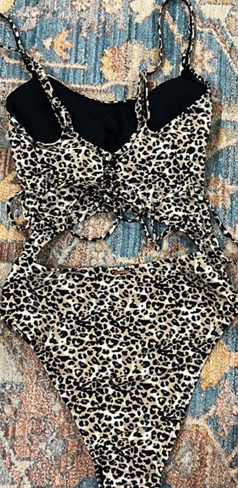 Relleciga Womens Large One Piece Lace Up Cut Out Leopard Animal Print ...