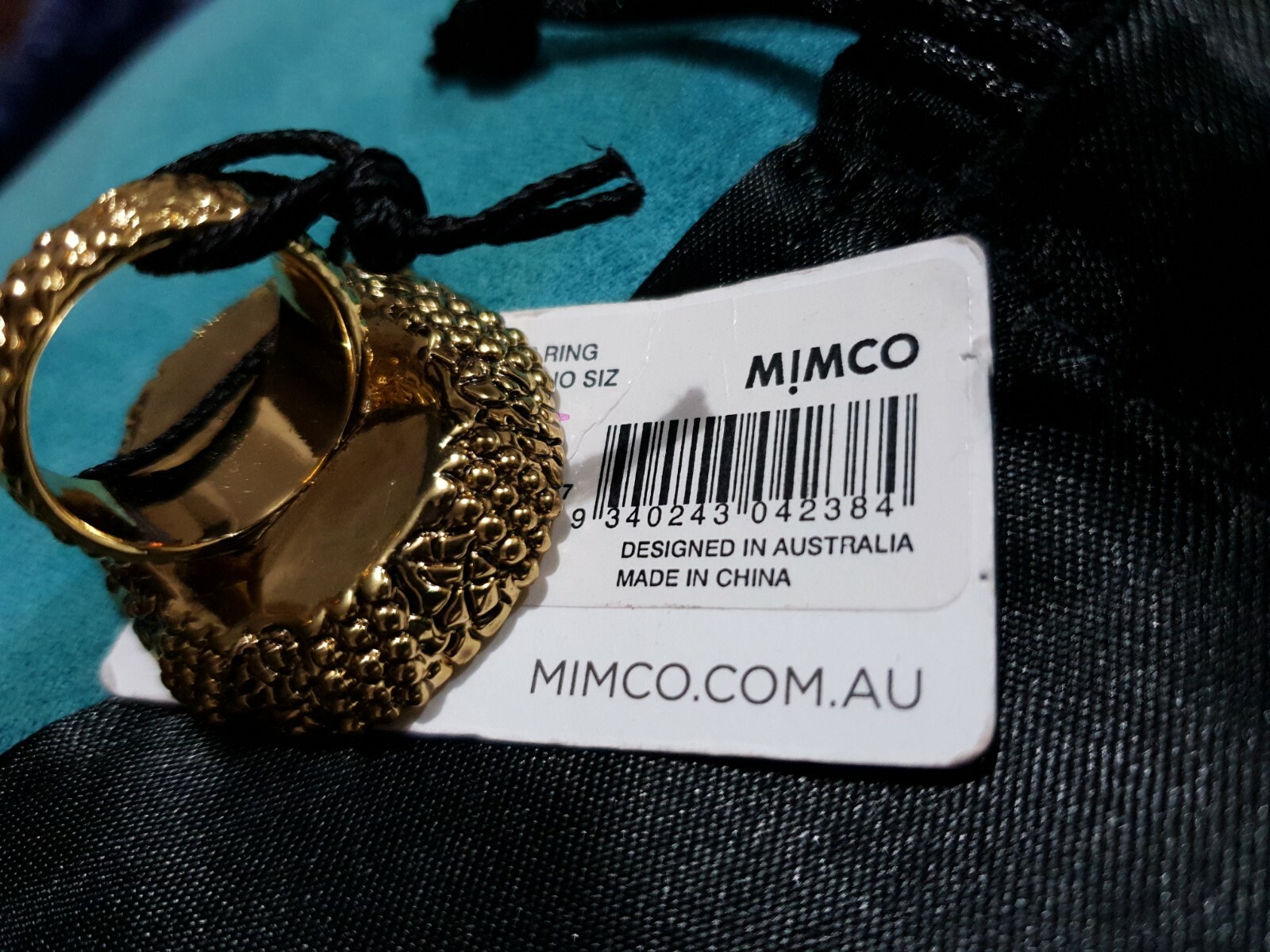 MIMCO ILLUMINATOR ANTIQUE GOLD Tone RING Size Medium + MIMCO D/Bag New ...