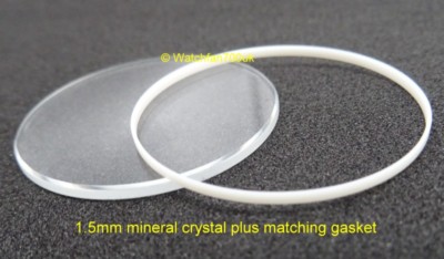 Watch Glass Mineral Crystal + Gasket Flat 1.5mm Thick 17mm to 40mm ...