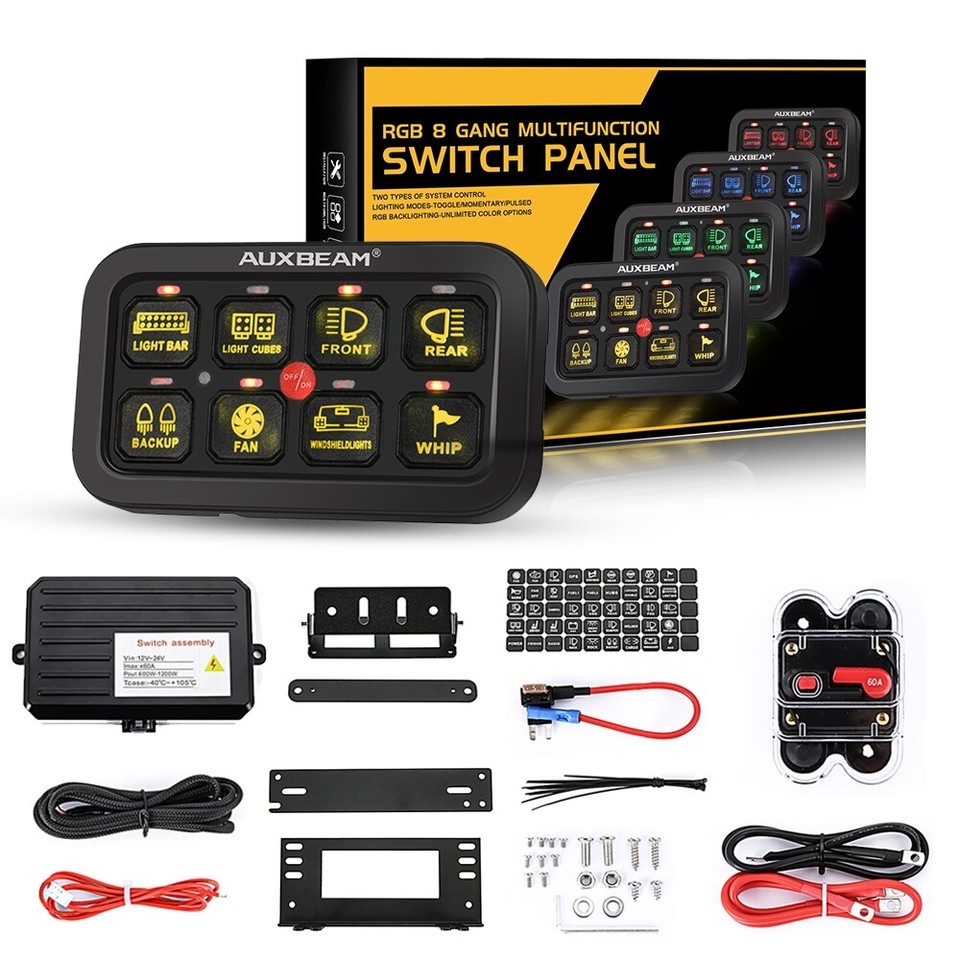 Auxbeam RGB 8 Gang Auxiliary Switch Panel for Offroad Lights Universal ...