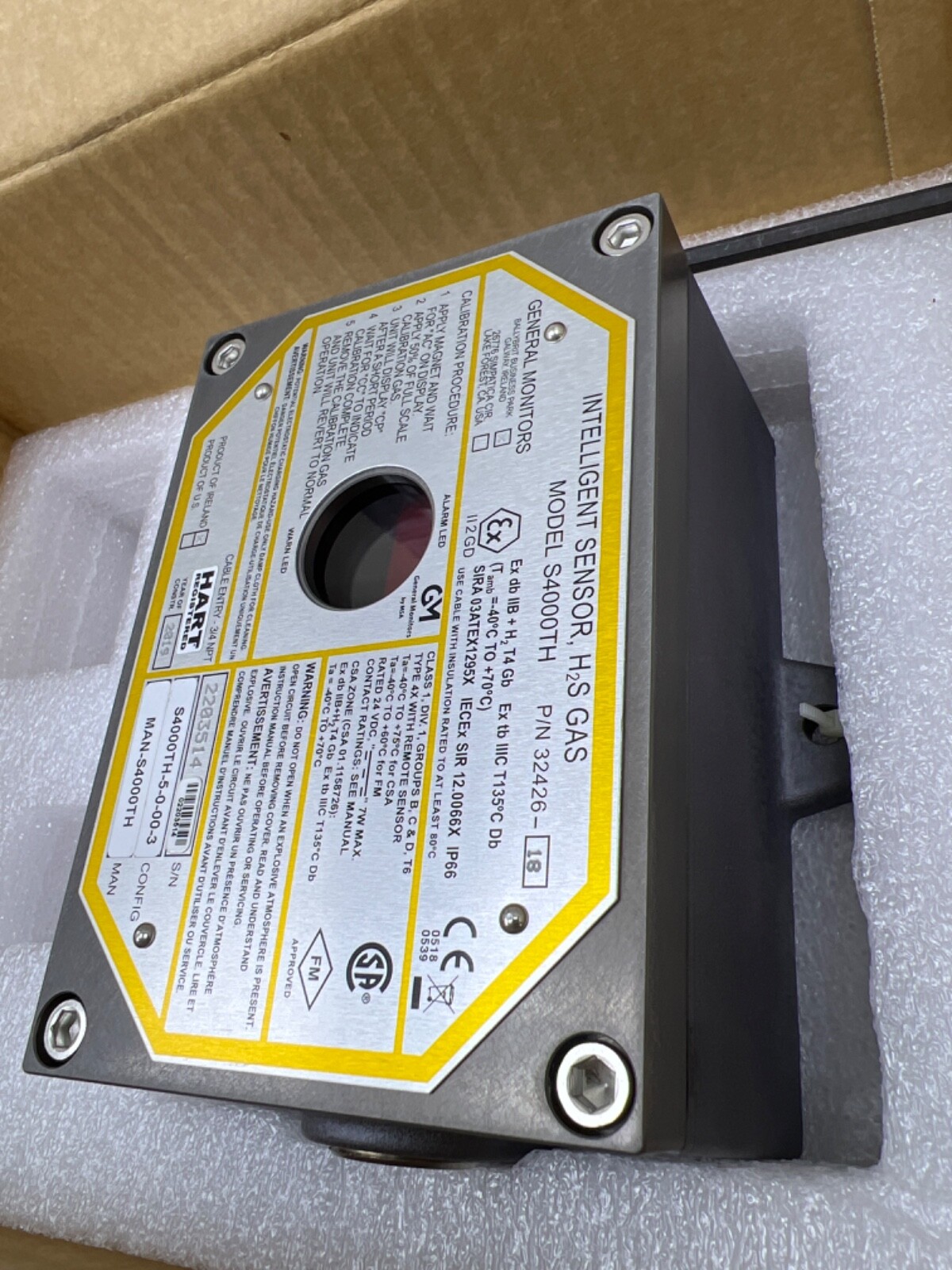 ‏General Monitors / Intelligent Sensor, H2S Gas / S4000TH-5-0-00-3 ...