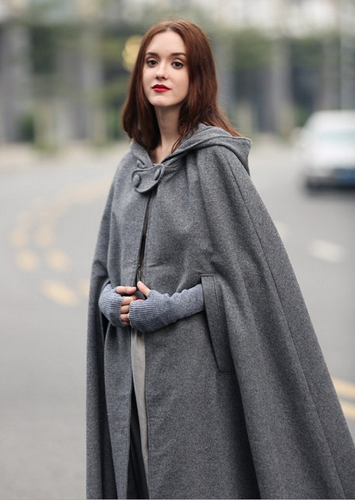 Women Lady Warm Long Maxi Cape Cloak Coat Hooded Loose Vintage Cloak ...