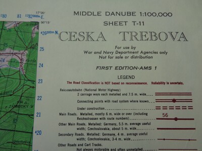 WW2 US ARMY Map of CZECHOSLOVAKIA entitled "CESKA TREBOVA" (+ SUMPERK ...