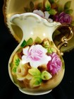 Enesco Hand Painted Roses Gold trim Pitcher & Bowl porcelain Victorian ...