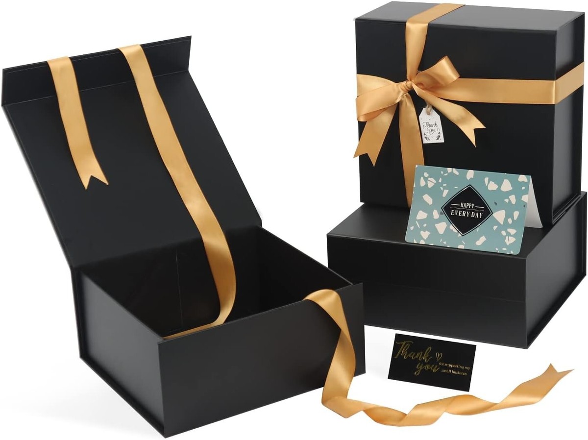 Black Gift Box With Lid 5,900+ Black Gift Box Gold Ribbon Stock