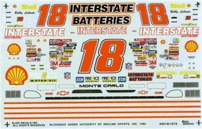 Slixx 1075 #18 Interstate 1995-Bobby Labonte 1/24 waterslide Nascar ...