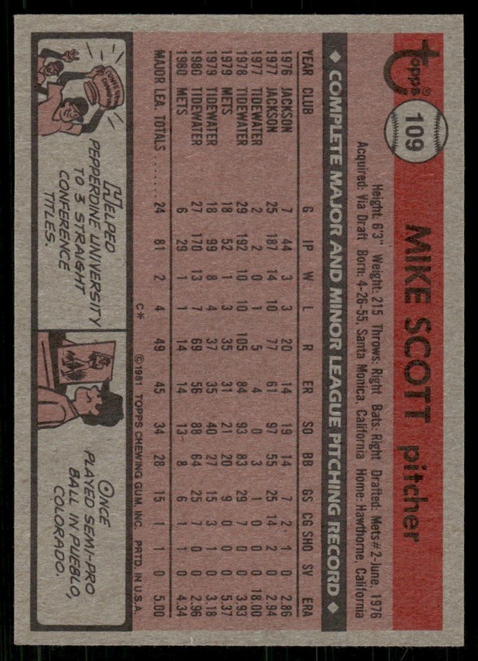 1981 Topps - Mike Scott #109 | eBay