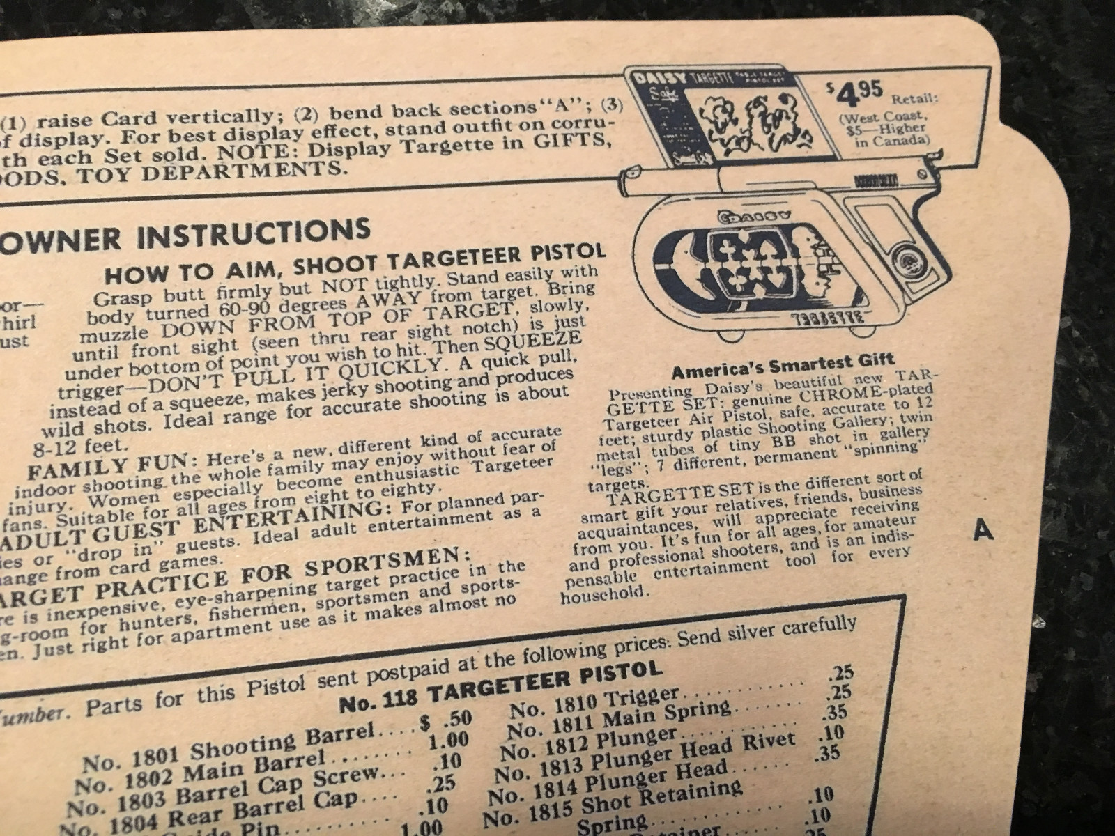 REPRO Daisy 118 Targeteer , Targette Display Card & BB Instruction ...