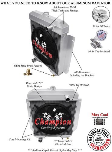 3 Row AAR Champion Radiator W/ 16" Fan for 1955 1956 Mercury Monterey ...