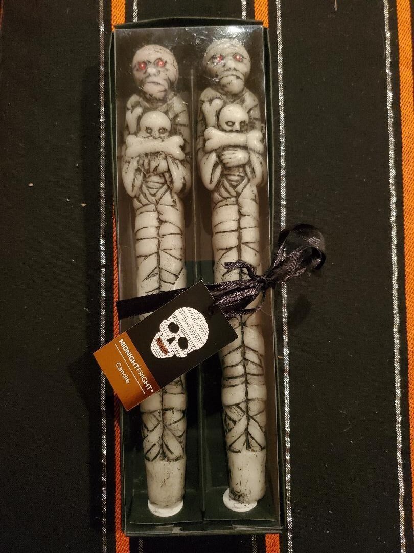 Halloween Spooky Mummy Taper Candle Set 10" Candlesticks Stick Creepy ...