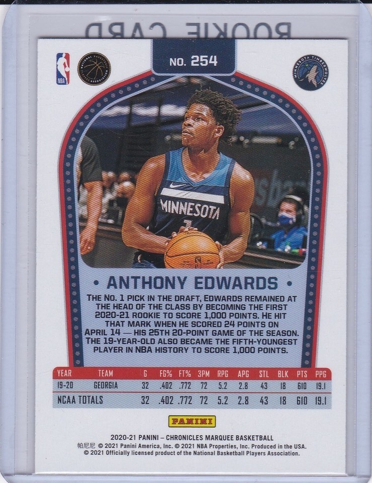 ANTHONY EDWARDS ROOKIE CARD 2020 Panini Marquee RARE GREEN VARIATION ...