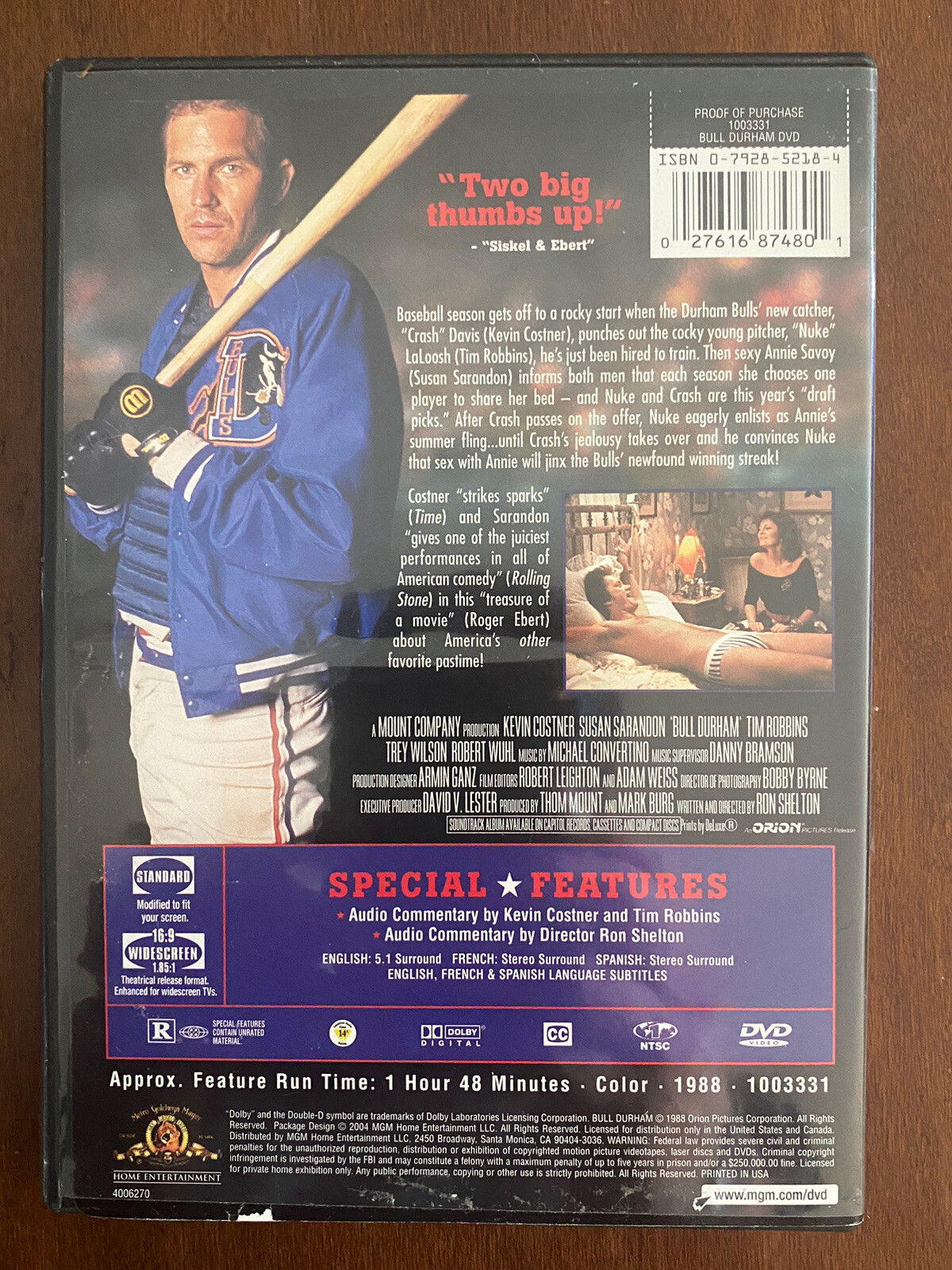 Ron Shelton Signed Bull Durham Baseball DVD Movie Cover Director/Writer ...
