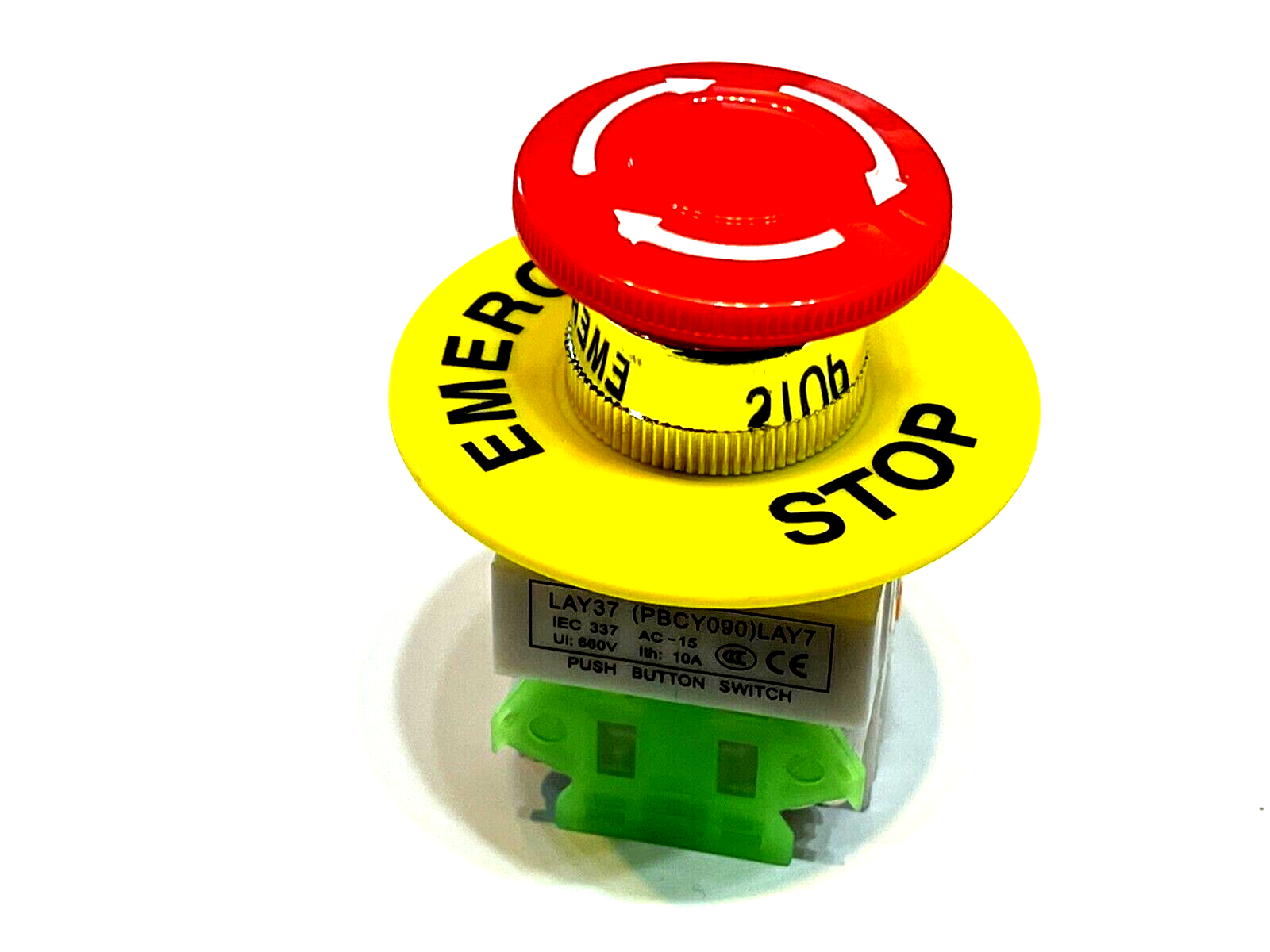 Yellow ring Emergency stop switch button latching push pull twist 22mm ...