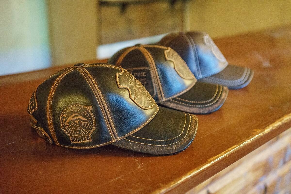 Pike Hunter Fisherman Leather Handcrafted Black Baseball Cap Dad Angler ...