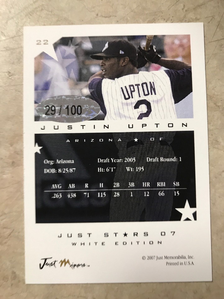 2007 Just Minors Justin Upton Autograph AUTO 29/100 | eBay