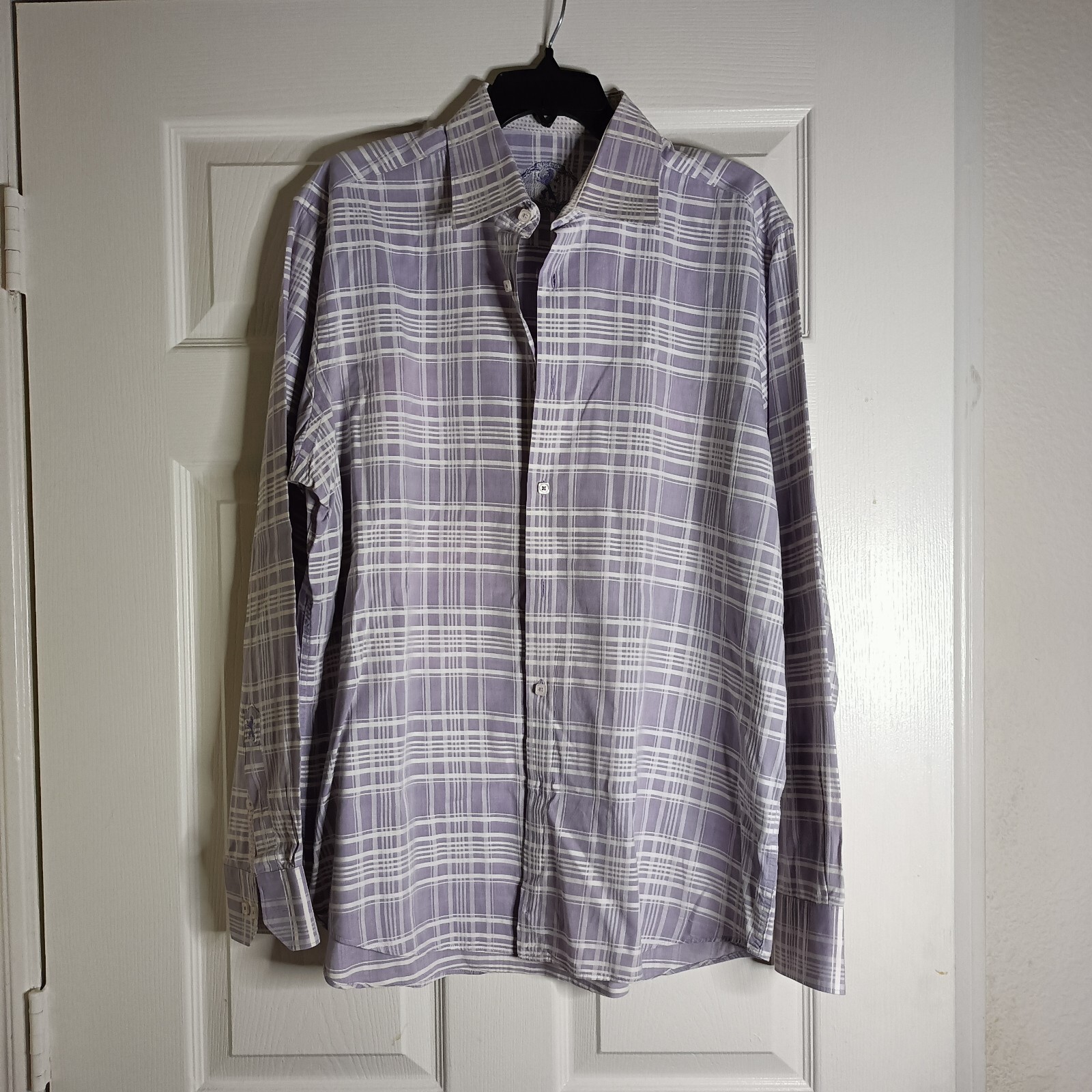 Bugatchi Men's Sz Large Flip Std Cuff Purple Plaid Casual Fit Dress ...