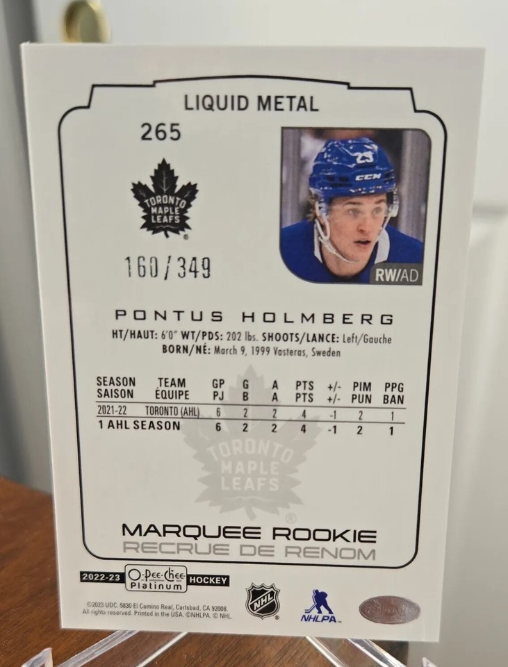 2022-23 O-Pee-Chee Platinum Liquid Metal Pontus Holmberg Rookie /349 ...