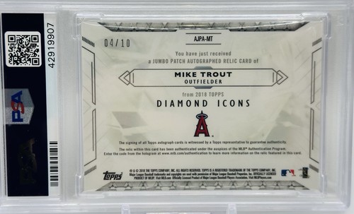 2018 Topps Diamond Icons JUMBO PATCH AUTO MIKE TROUT /10 PSA 10 🔥 | eBay