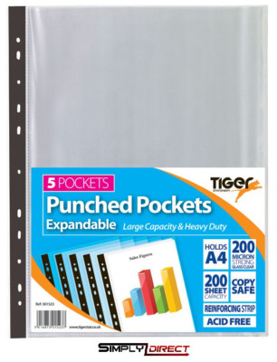 301523 Pk of 5 Quality A4 Expanding Punch Pockets Multi Punched filing ...