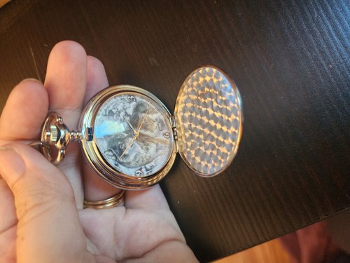 Al Agnew Avon Wolf Silver Tone Pocket Watch and Fob and Chain Needs a ...