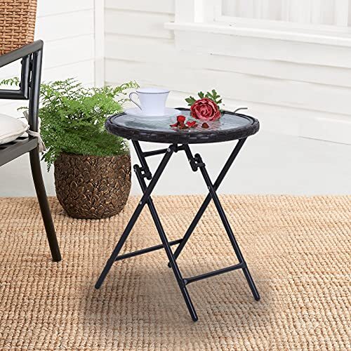 Outdoor End Table Folding Small Round Portable Bistro Coffee with ...
