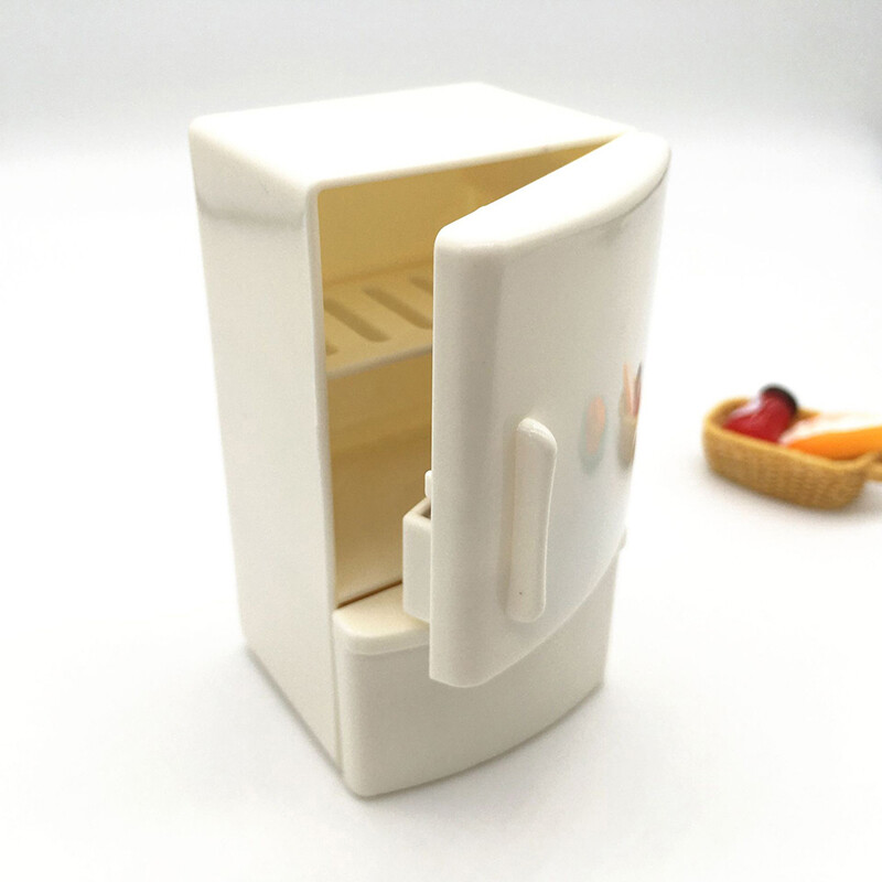 Dollhouse Miniature Kitchen White Wooden Fridge Refrigerator Freezer ...