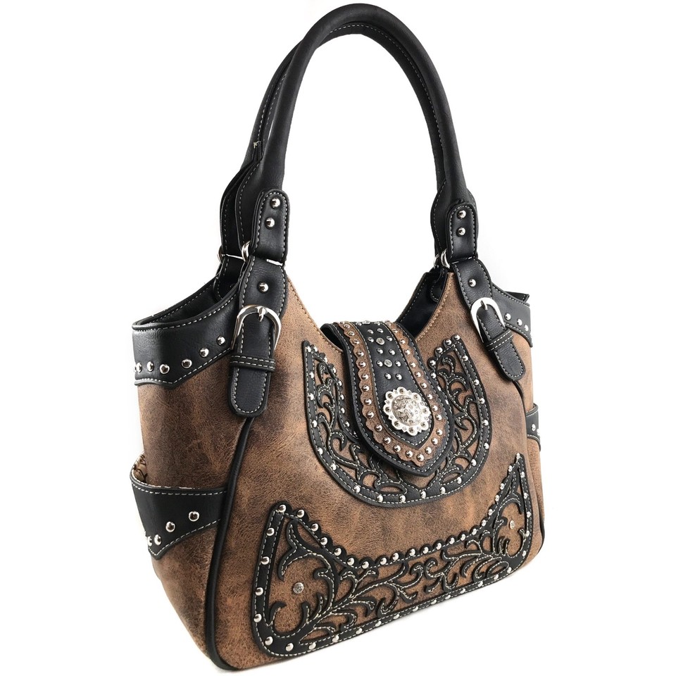 Justin West Berry Concho Western Floral Cut Stud Conceal Carry Handbag ...