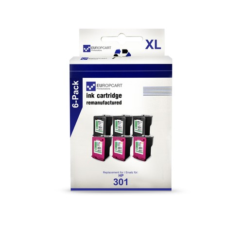 6x Europcart Ink 3+3 F. R HP Deskjet 2547 1055 2550 3055 2050 2542 1000 ...
