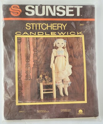 SUNSET STITCHERY "EMILY" FABRIC DOLL KIT, EMBROIDERY & CANDLEWICK ...