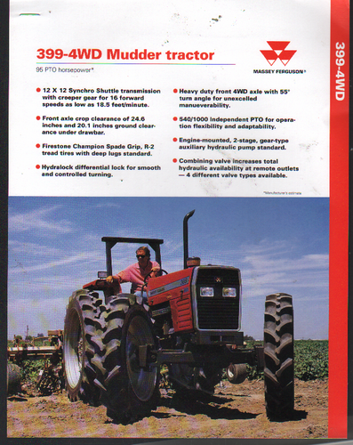 Massey Ferguson "399-4WD" Mudder Tractor Brochure Leaflet | eBay UK