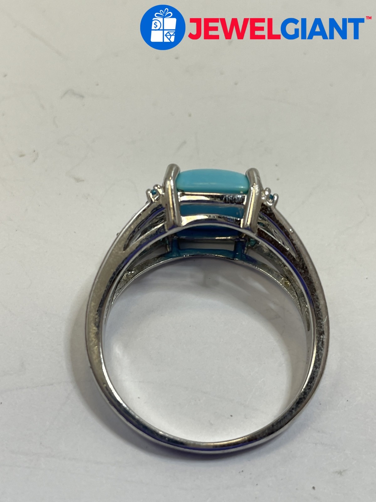 STERLING SILVER DK PRESSED TURQUOISE BLUE STONE RING SIZE 10.75 5.5G # ...